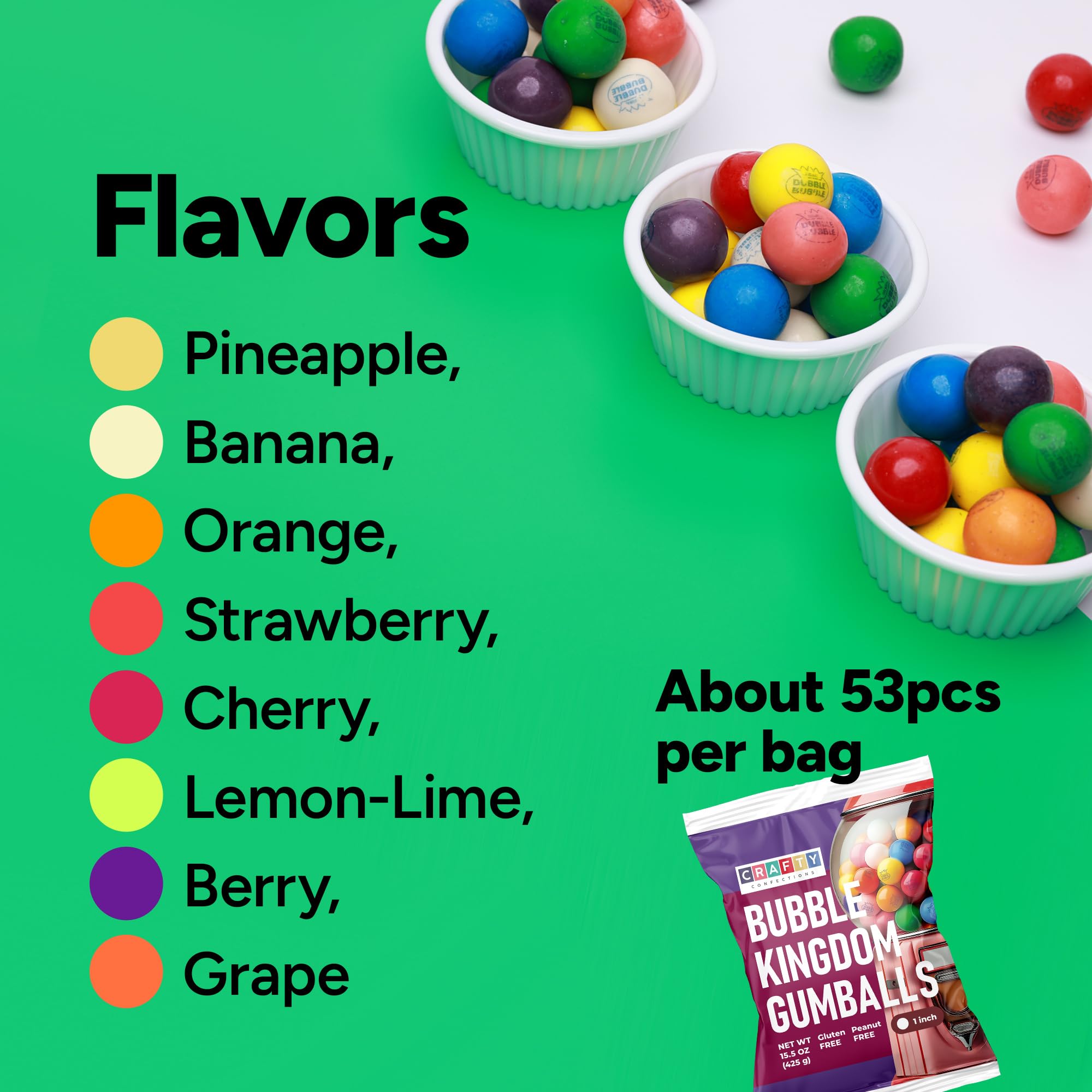 Chewing Gum for Kids - 1 Inch Large Gumballs - 2 PACKS of 7 OZ Gum ...