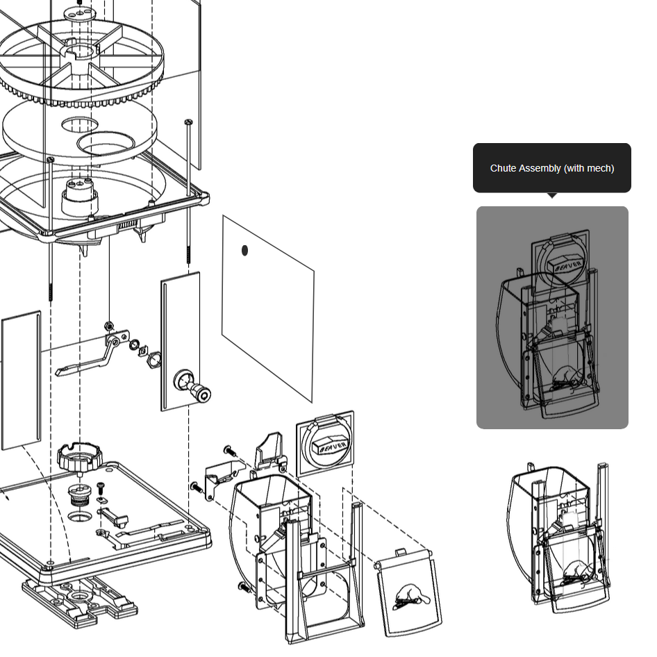 Chute Assembly with Mechanism & Door Frame Guide - EnterVending